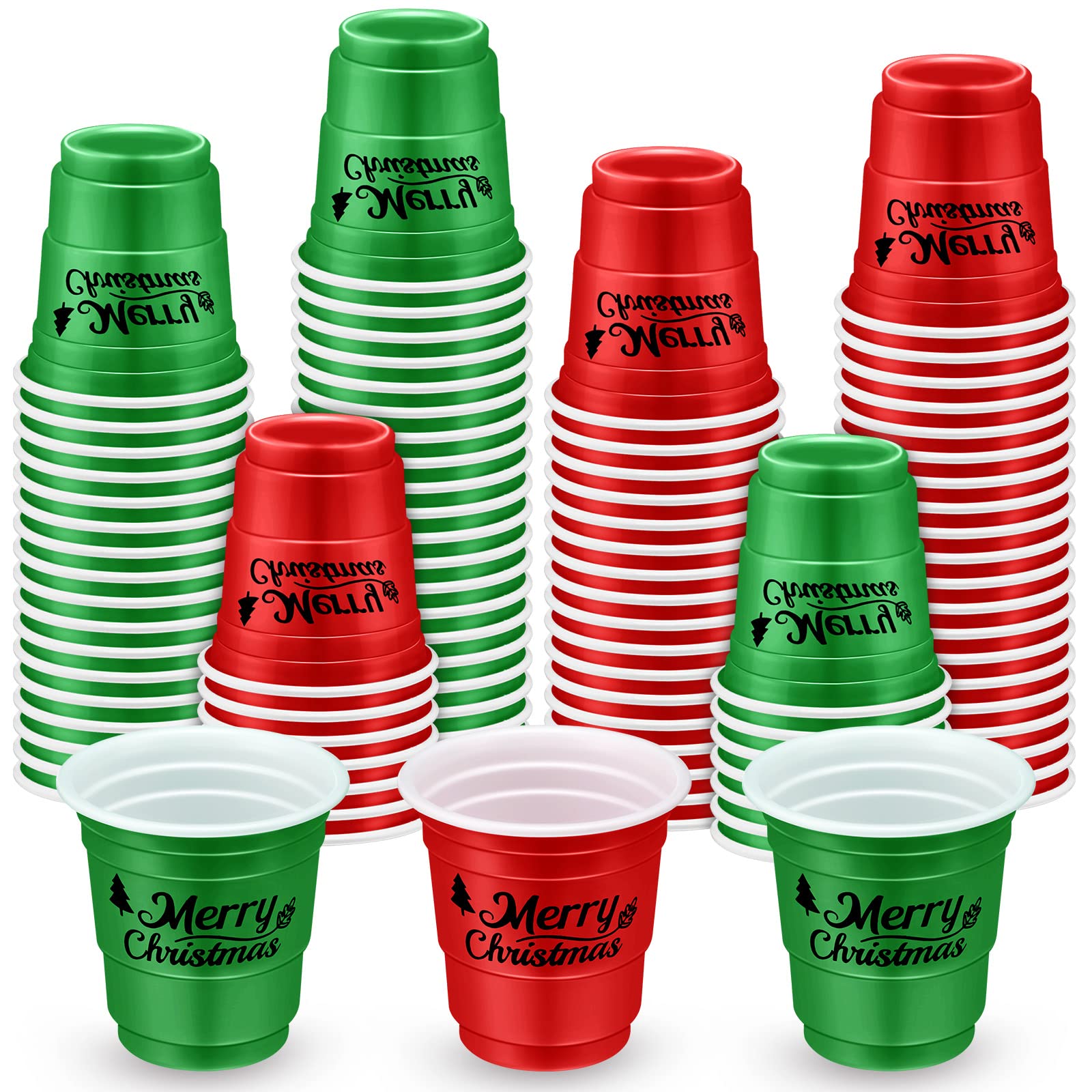 Lounsweer 100 Pcs Christmas Plastic Shot Glasses Shot Cups 2 oz Disposable Shot Cups Mini Party Shot Glasses for Bachelorette Birthday Drinking Tasting Serving Snack Samples Cup