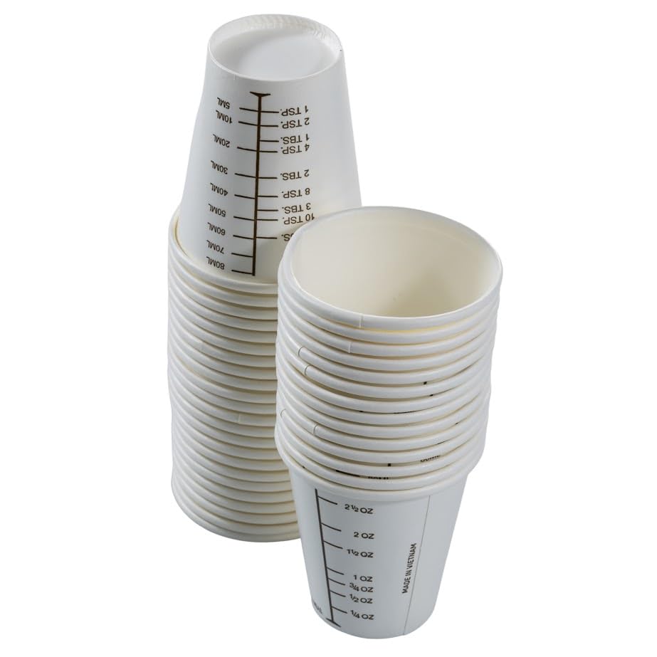 3 oz Graduated Paper Cups [125] Disposable Wax Coated Medicine Cups with Clear Measurements on Each Cup for Measuring Fluid Intake and Urine Output as well as Cooking, Mixing Paint, Stain, Epoxy (125)
