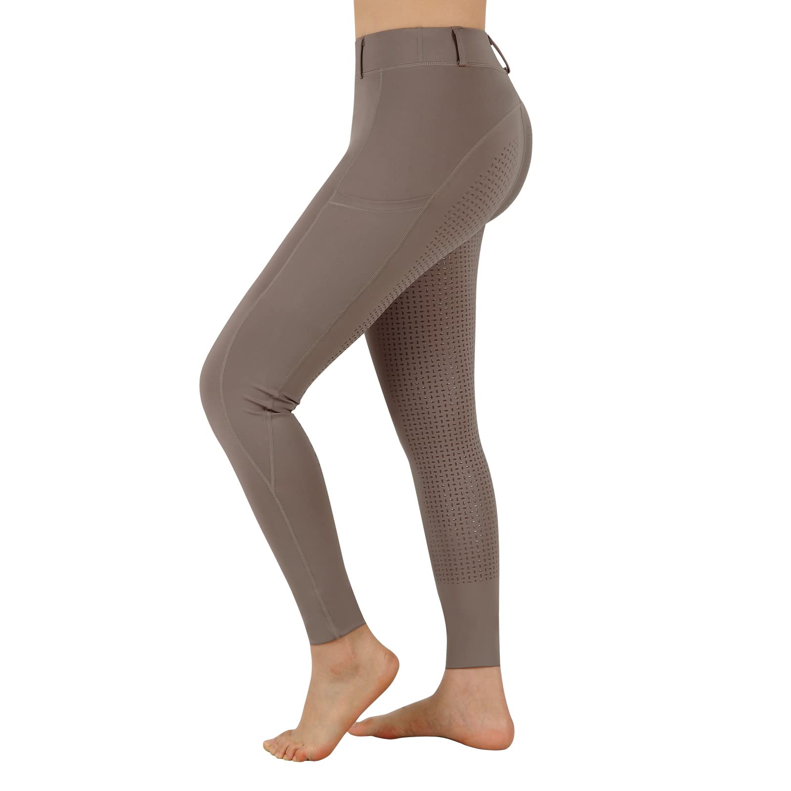 Women Riding Tights Pockets,Women Training Breeches Pants with Silicone Grip(Sand,S)