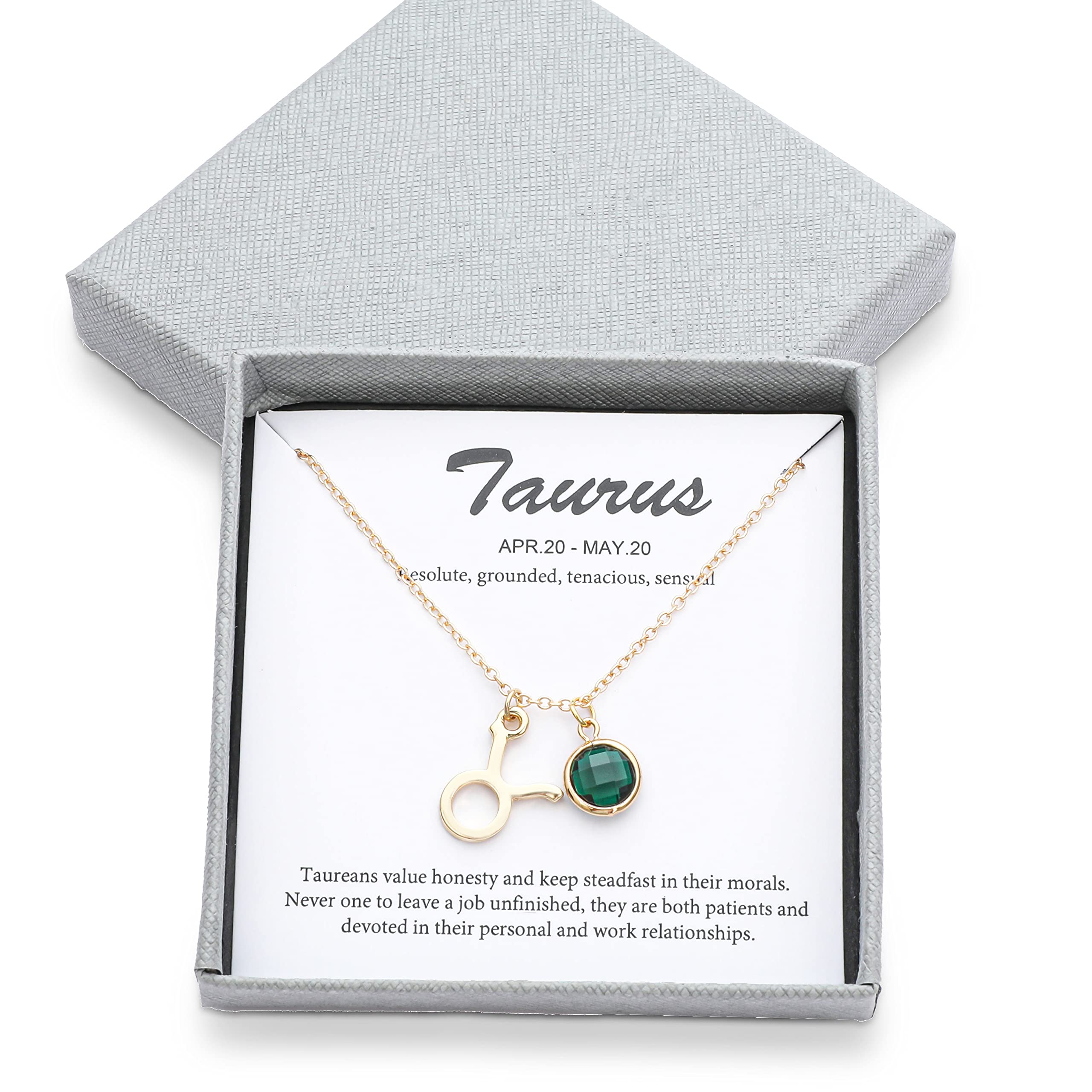 TGOLM 14k Gold Plated Taurus Sign May Birthstone Created-emerald Crystal Necklace for Women Birthday Gift