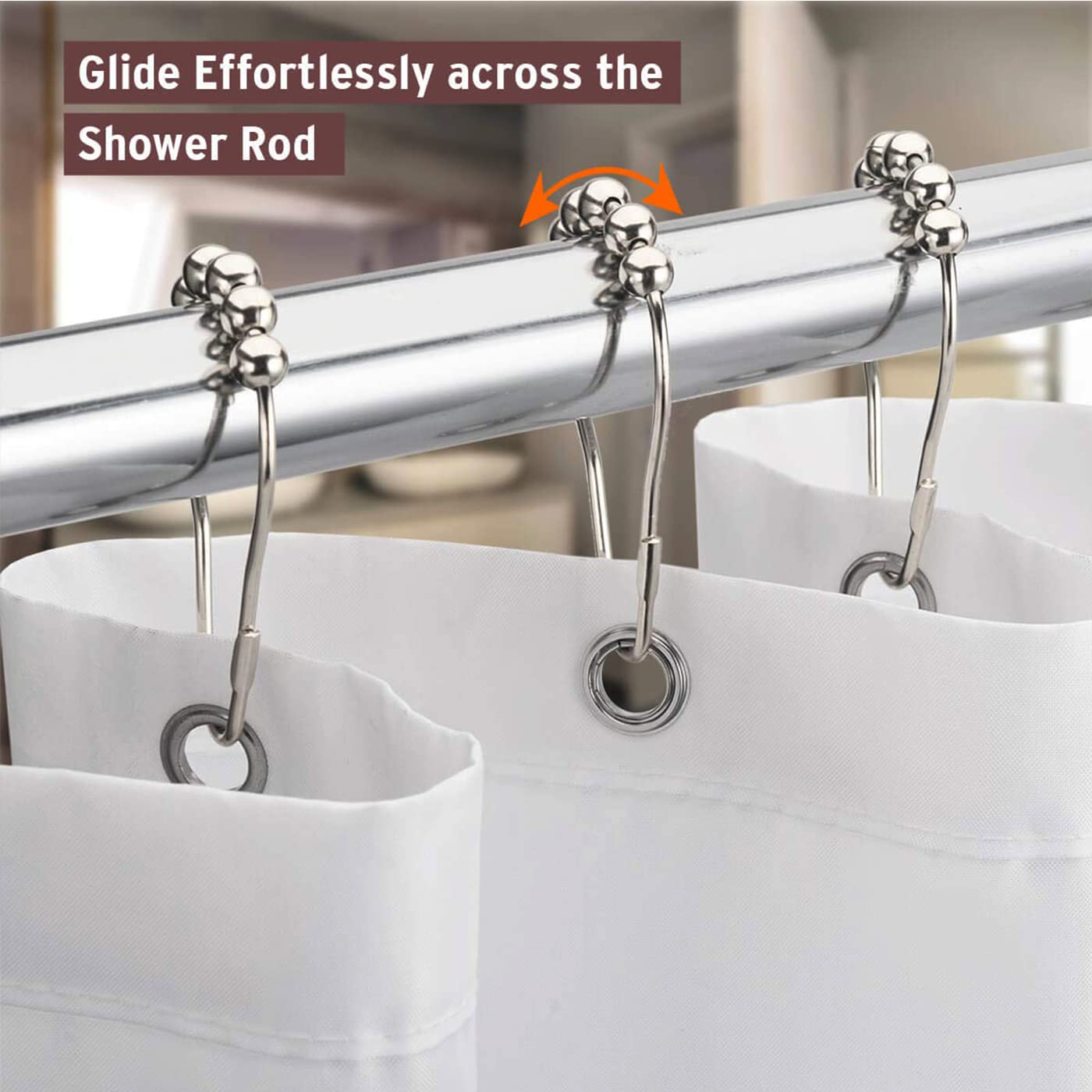 DadyMart Shower Curtain Rings, Rust Resistant Metal Shower Curtain Hooks, Set of 12 Hooks for Bathroom Shower Rods Curtains, Nickel