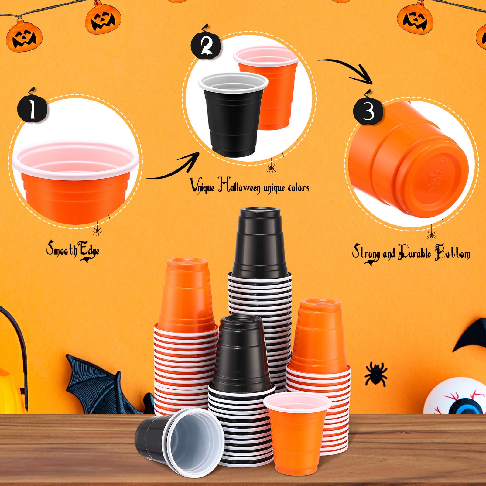 Rtteri 1200 Pcs Orange and Black 2 oz Cups Bulk Halloween Mini Plastic Shot Glasses Set Disposable Small Cups for Drinking Serving Condiment Sauce Thanksgiving Christmas Birthday Party Supplies