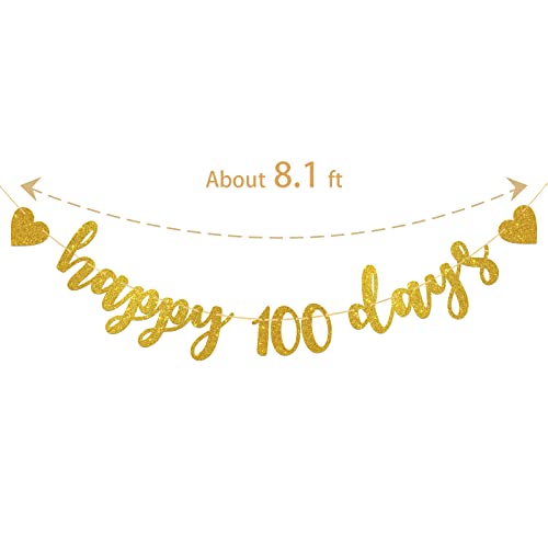 Happy 100 Days Banner, 100 Days Celebration for Baby, Baby Shower / Anniversary Party Decorations, Fall In Love 100 Days Bunting Banner - Gold