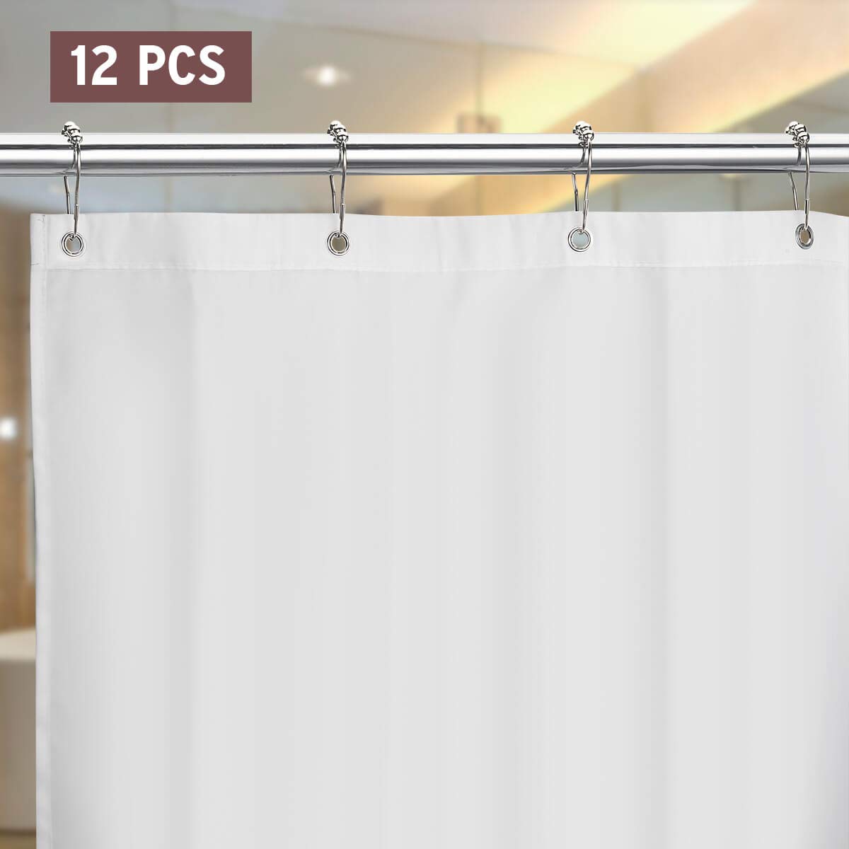DadyMart Shower Curtain Rings, Rust Resistant Metal Shower Curtain Hooks, Set of 12 Hooks for Bathroom Shower Rods Curtains, Nickel