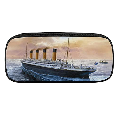 Retro Titanic Famous Old Historic Pencil Case PU Leather Pencil Pen Bag Large Capacity Pen Box Pencil Pouch Makeup Bag with Zip