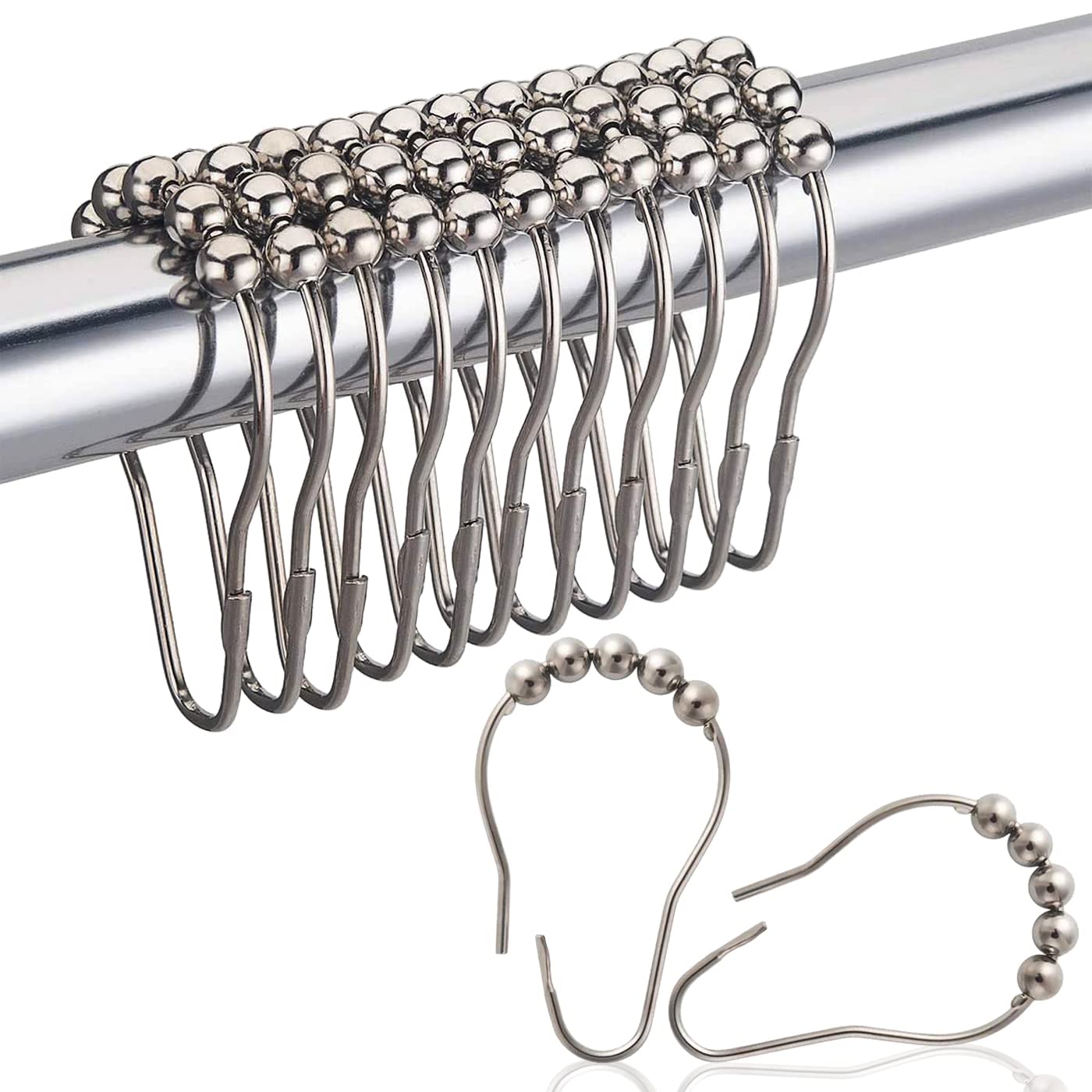DadyMart Shower Curtain Rings, Rust Resistant Metal Shower Curtain Hooks, Set of 12 Hooks for Bathroom Shower Rods Curtains, Nickel