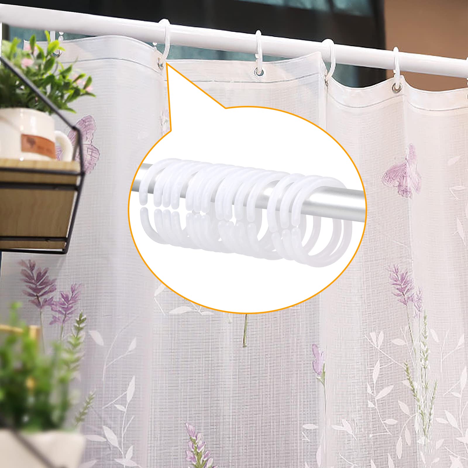 MIDELONG 50 PCS Plastic Shower Curtain Rings, Clear Shower Curtain Hooks, C-Shaped Rings Hook Hanger for Bathroom Shower Curtain Window Rod