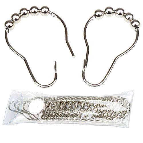 Bathroom Curtain Hooks Rustproof Steel Polished Chrome Shower Curtain Rings Set of 12