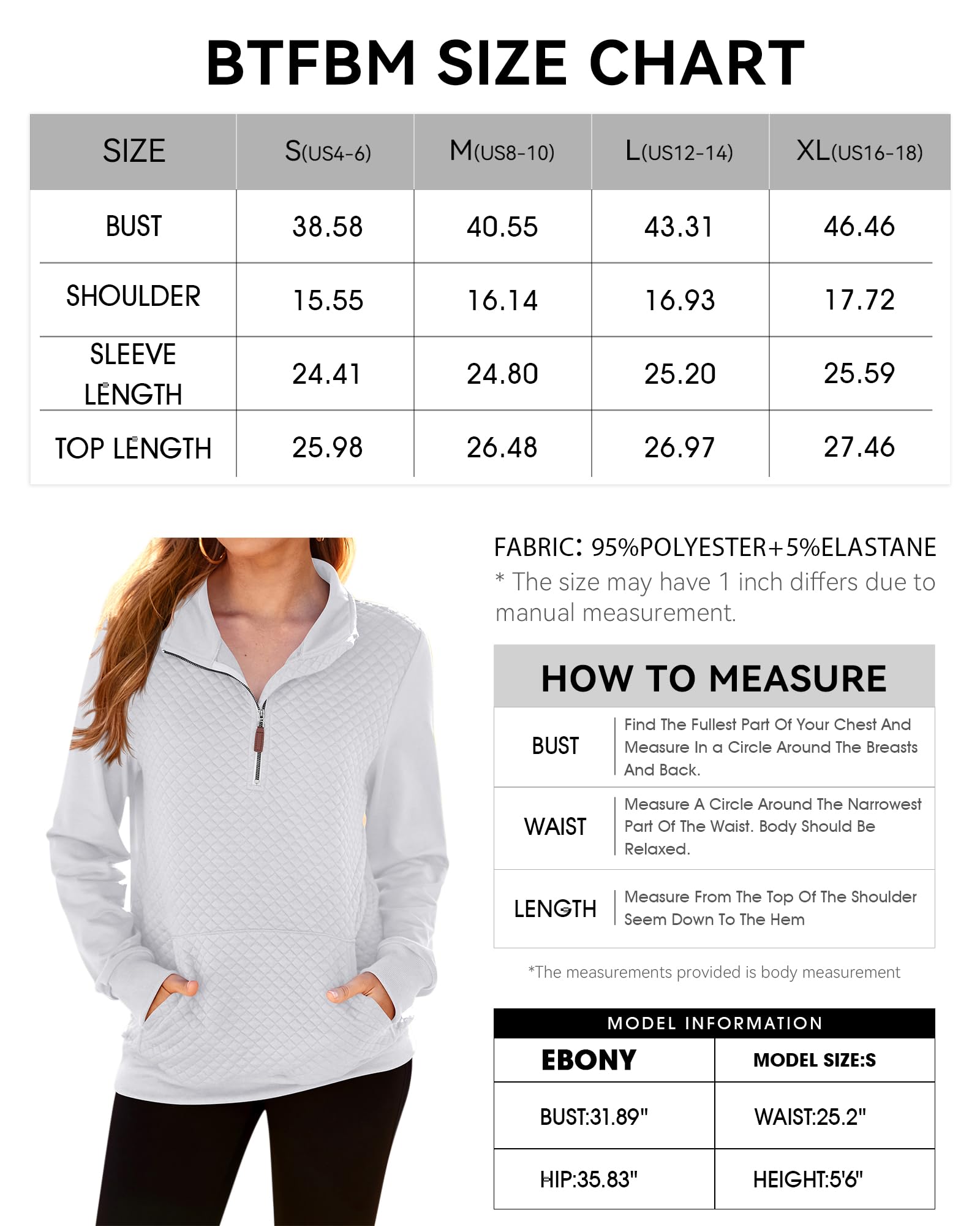 BTFBM Women Fashion Quilted Pattern Lightweight Zipper Long Sleeve Plain Casual Ladies Sweatshirts Pullovers Shirts Tops (White, X-Large)