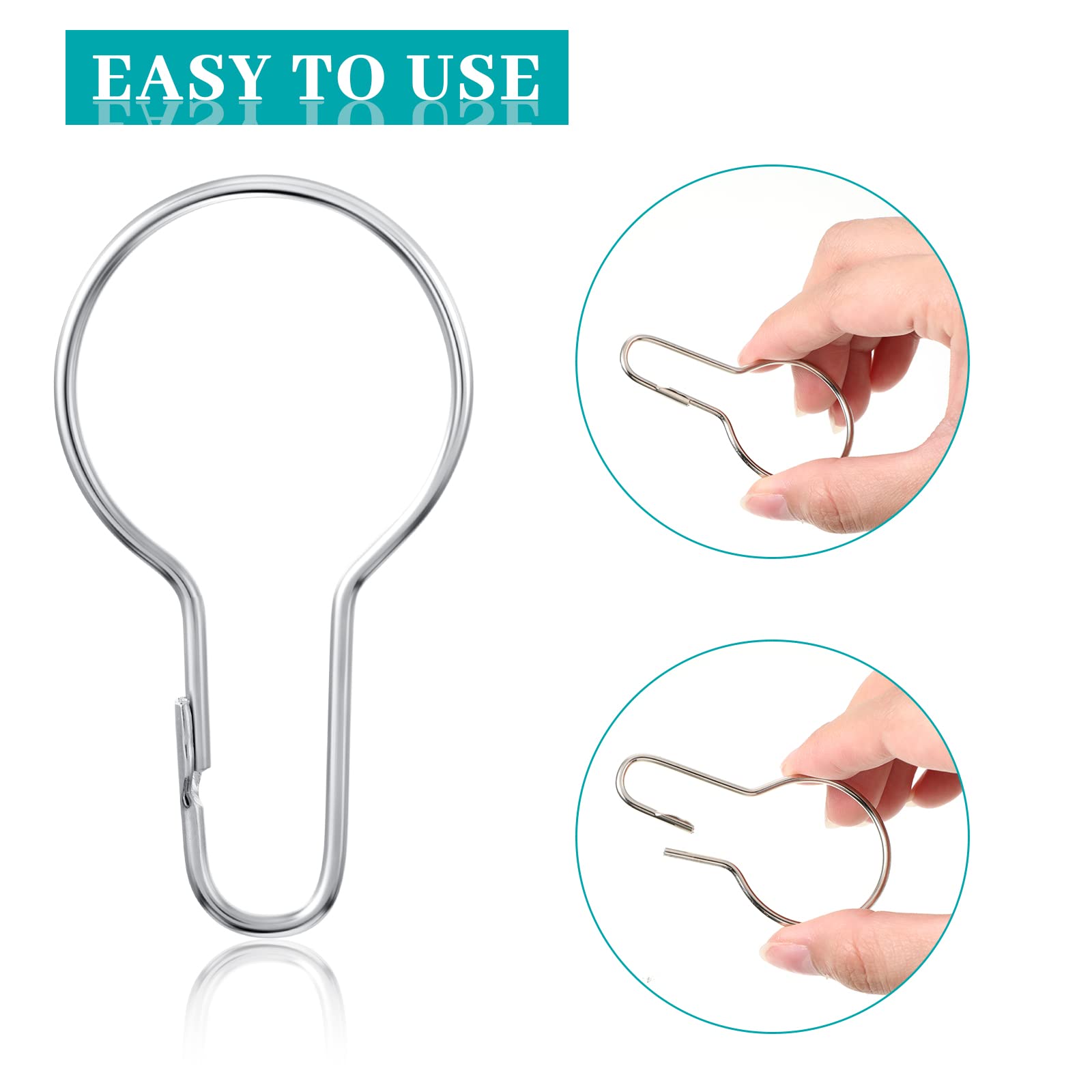 Queekay Metal Shower Curtain Hooks Hanging Clips Metal Curtain Rings Practical Reusable Shower Hangers for Bathroom Bedroom Kitchen Home Applications(Silver,60 Pieces)