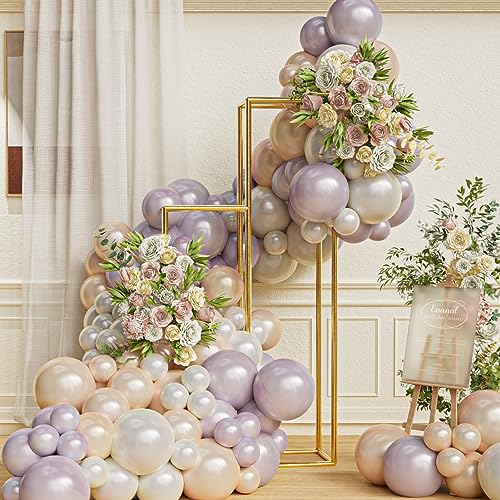 Enanal Pearl White Balloon Garland Arch Kit, 109pcs Double Stuffed Ivory White Purple Peach Pearl Color Balloons for Wedding Bridal Shower Anniversary Decorations (Pearl)
