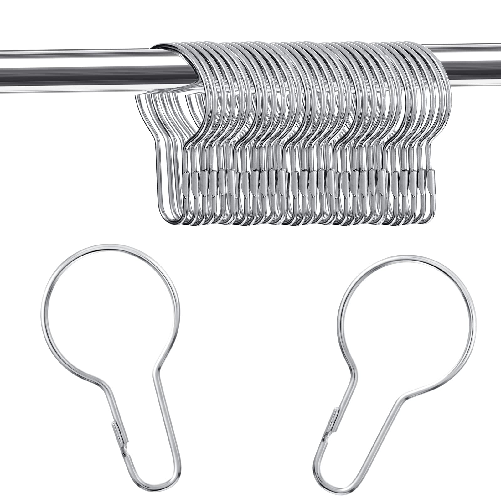 Queekay Metal Shower Curtain Hooks Hanging Clips Metal Curtain Rings Practical Reusable Shower Hangers for Bathroom Bedroom Kitchen Home Applications(Silver,60 Pieces)