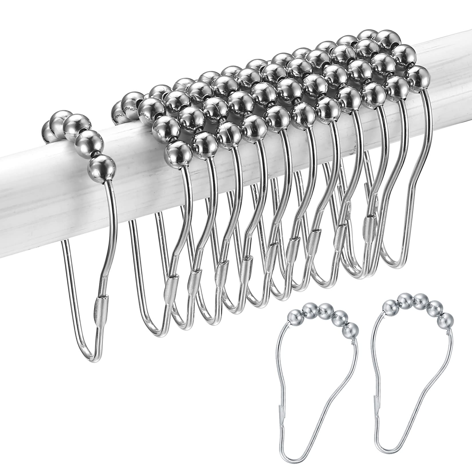 12 Pcs Shower Curtain Hooks Rings, Iron Decorative Rolling Balls Shower Curtain Rod Rings, Shower Curtain Rings for Bathroom Shower Curtain Liner Curtains, Shower Rods Hooks Rings