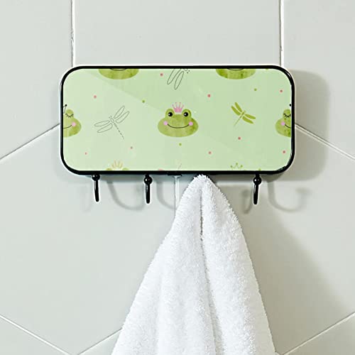 Princess Frog Crown Dragonfly Light Green Personalized Adhesive Hooks Towel Hooks Wall Hooks for Kitchen Bathroom