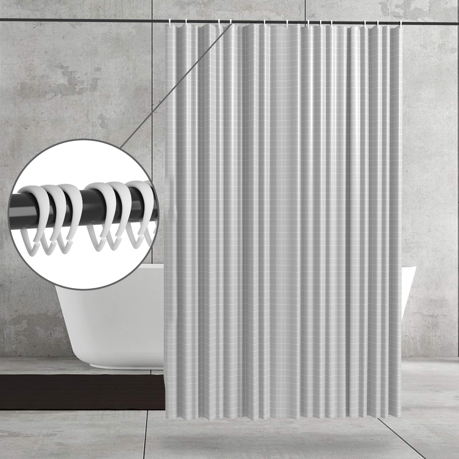 Top-Spring Shower Curtain Rings, Drop Shaped Plastic Shower Curtain Hooks for Bathroom Shower Rod Curtains (White)