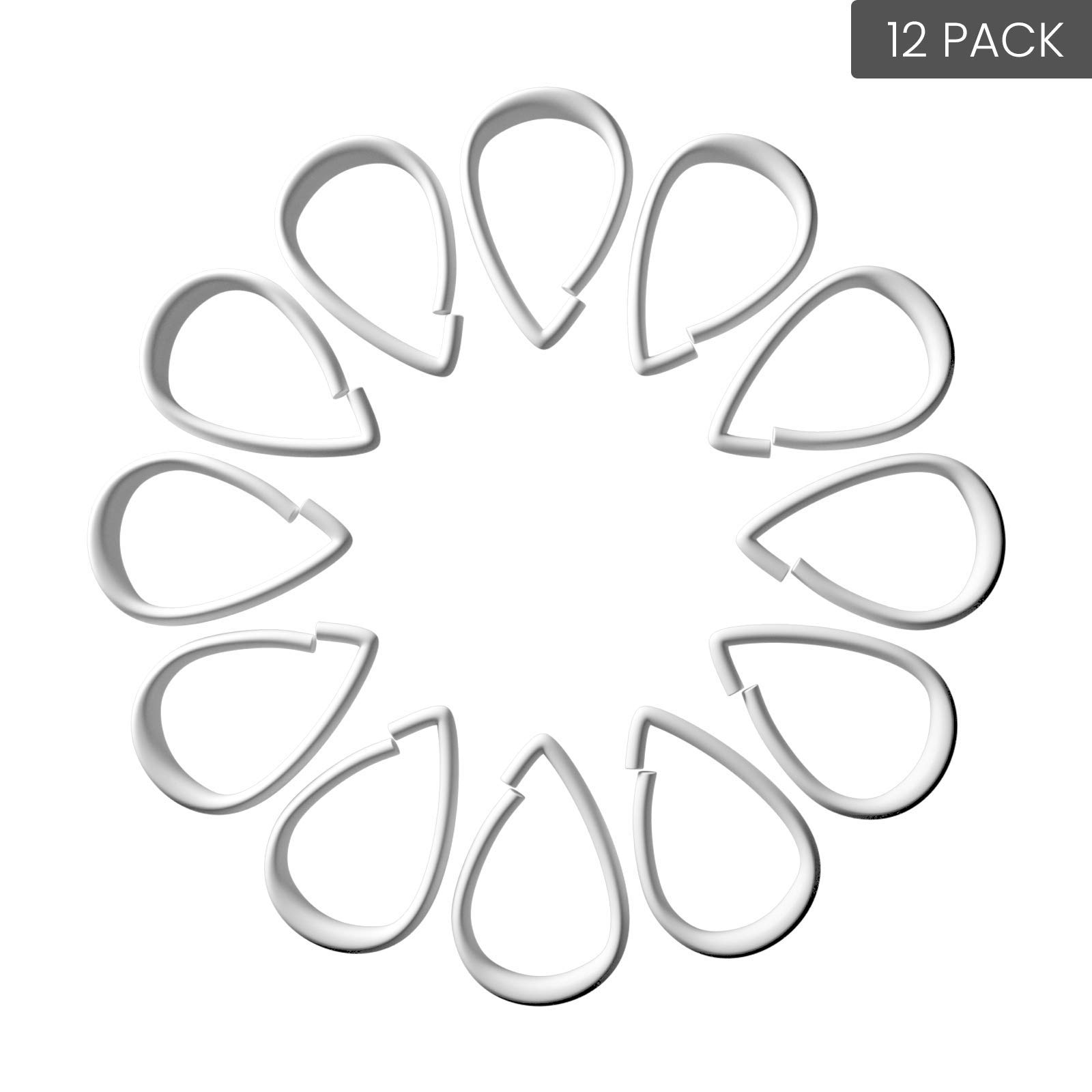 Top-Spring Shower Curtain Rings, Drop Shaped Plastic Shower Curtain Hooks for Bathroom Shower Rod Curtains (White)