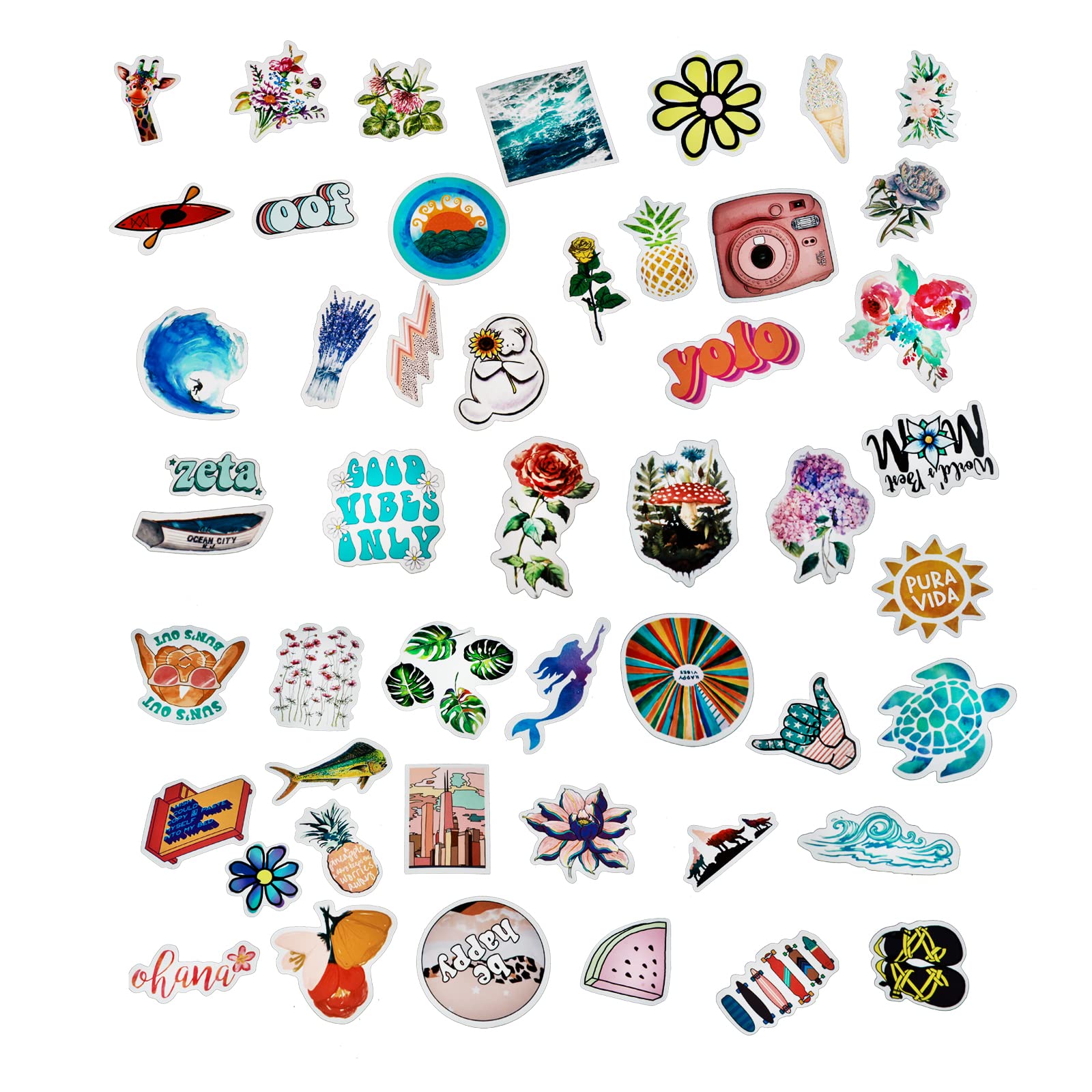Tang Cai 100pcs Teens Kids Vsco Aesthetic Stickers, Cute Waterproof Vinyl Sticker for Hydroflask,Water Bottle,Car,Guitar,Skateboard