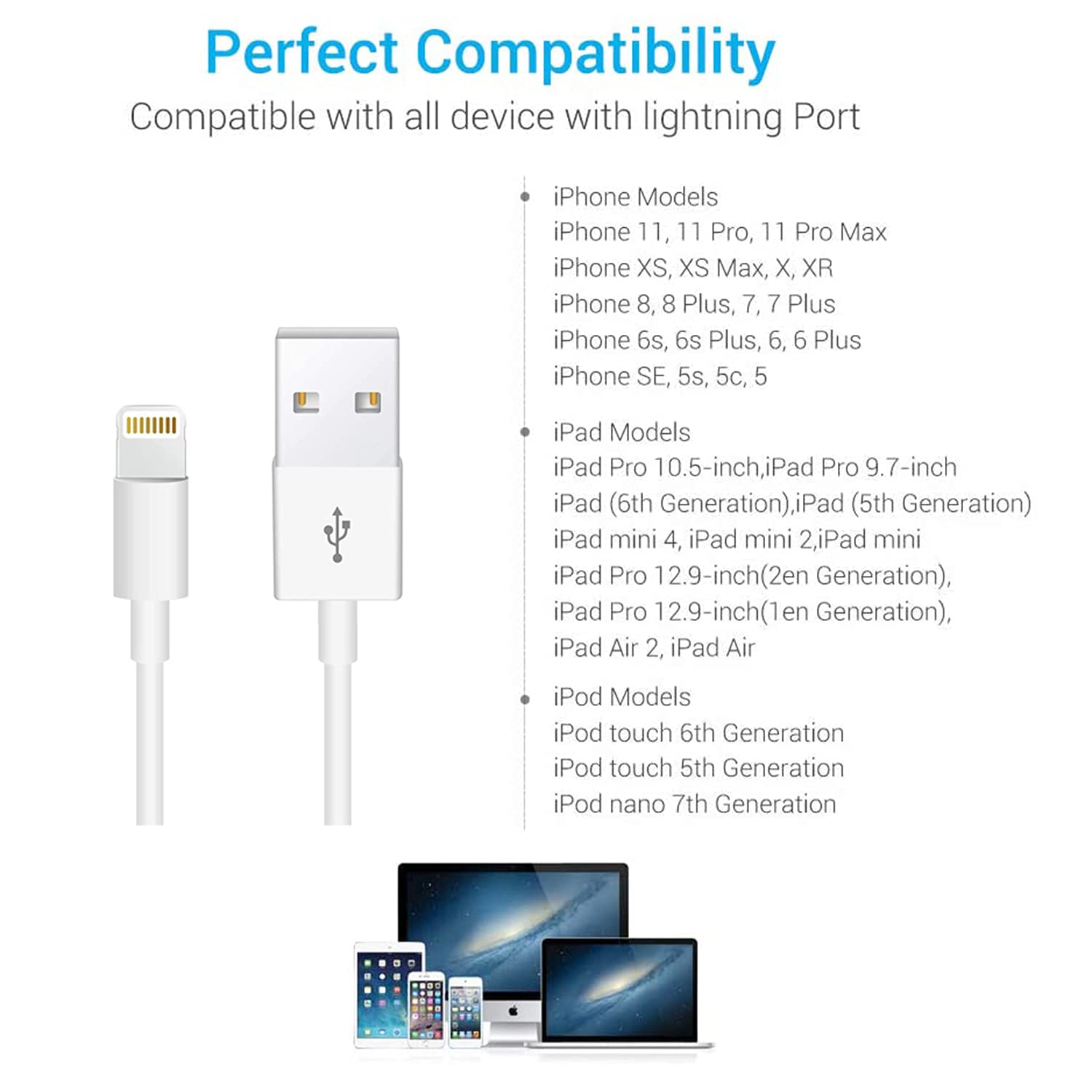 2Pack Apple Original Cable [Apple MFi Certified] Lightning to USB Cable Compatible iPhone 13/12/11 Pro Max/XS MAX/XR/XS/X/8/7/Plus/6S iPad AirPods,iPod Touch (1M/3.3FT) Original Certified - White