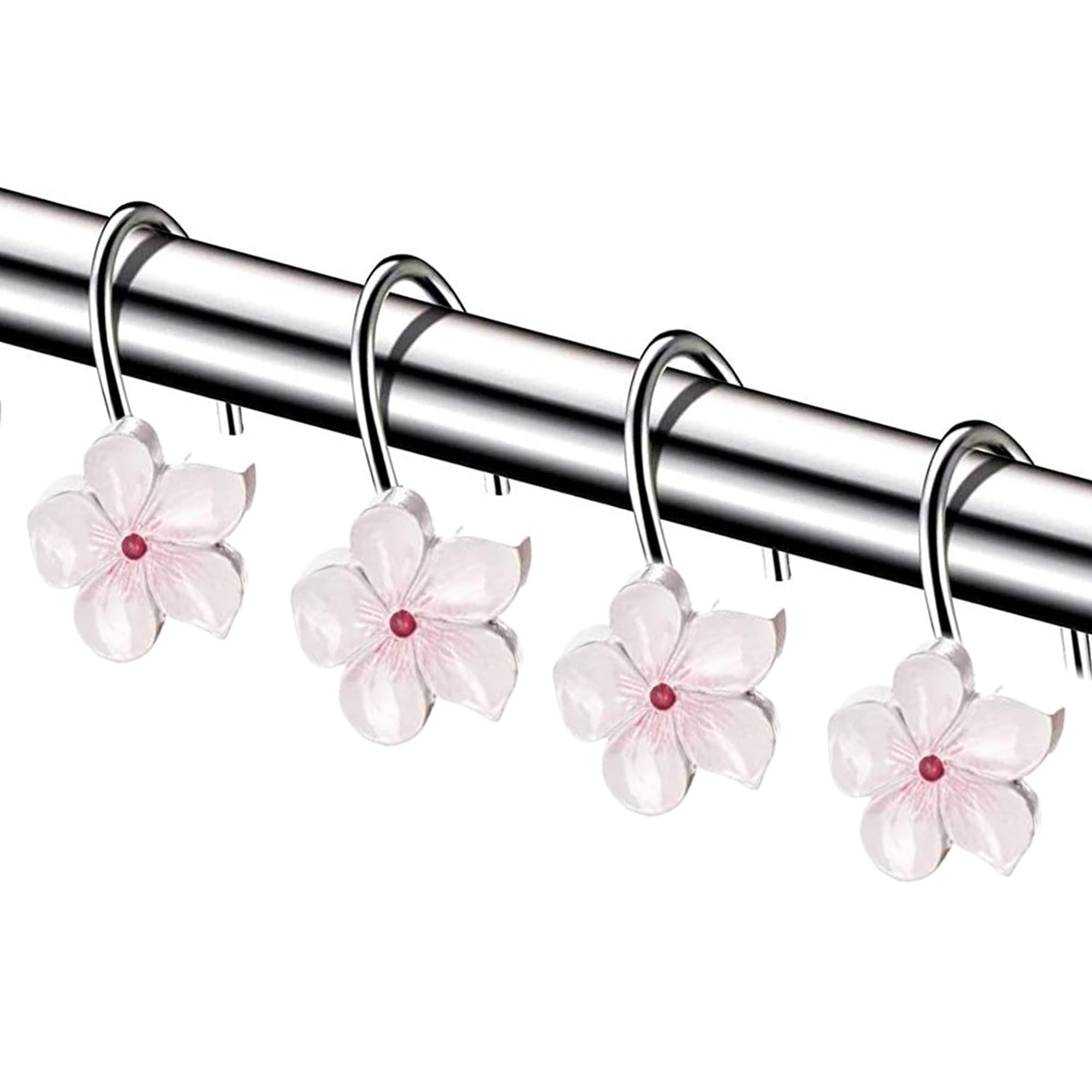 Creative Scents Vanda Flower Shower Curtain Hooks - Set of 12 White & Pink Floral Shower Curtain Hooks - Decorative Shower Curtain Rings for Curtain - Spring Blossom Shower Hooks for Shower Curtain