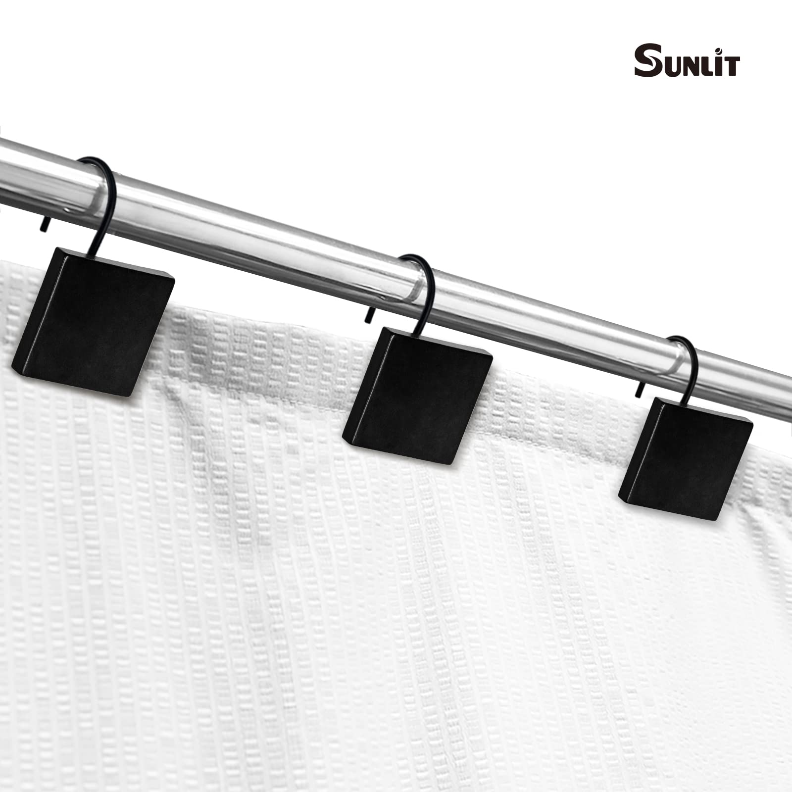Sunlit Geometric Decorative Shower Curtain Hooks, Matte Square Geometric Black Shower Curtain Rings, Resin, Bathroom Decoration Boho Shower Curtain Hooks-12 Pack