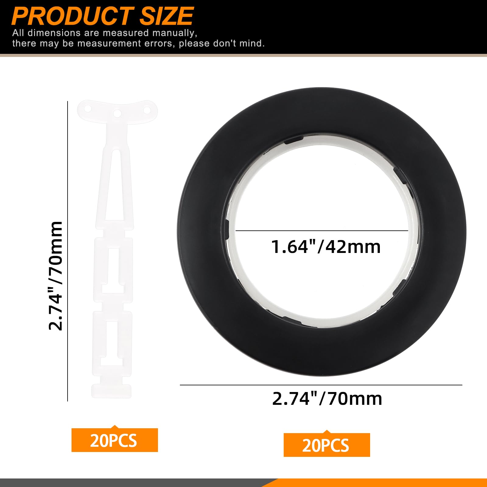 Rustark 20 Sets 1-5/8" (42mm) Inner Diameter Curtain Grommet with Connectors Black Round Plastic Curtain Rings Curtain Spacers Low Noise Curtain Rings DIY Roman Curtain Rings for Window Curtains