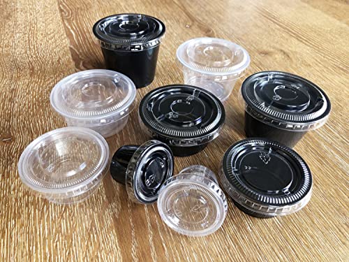 4U'LIFE 2 oz.Black Plastic Souffle Cup/Portion Cup With Lids-50 Sets