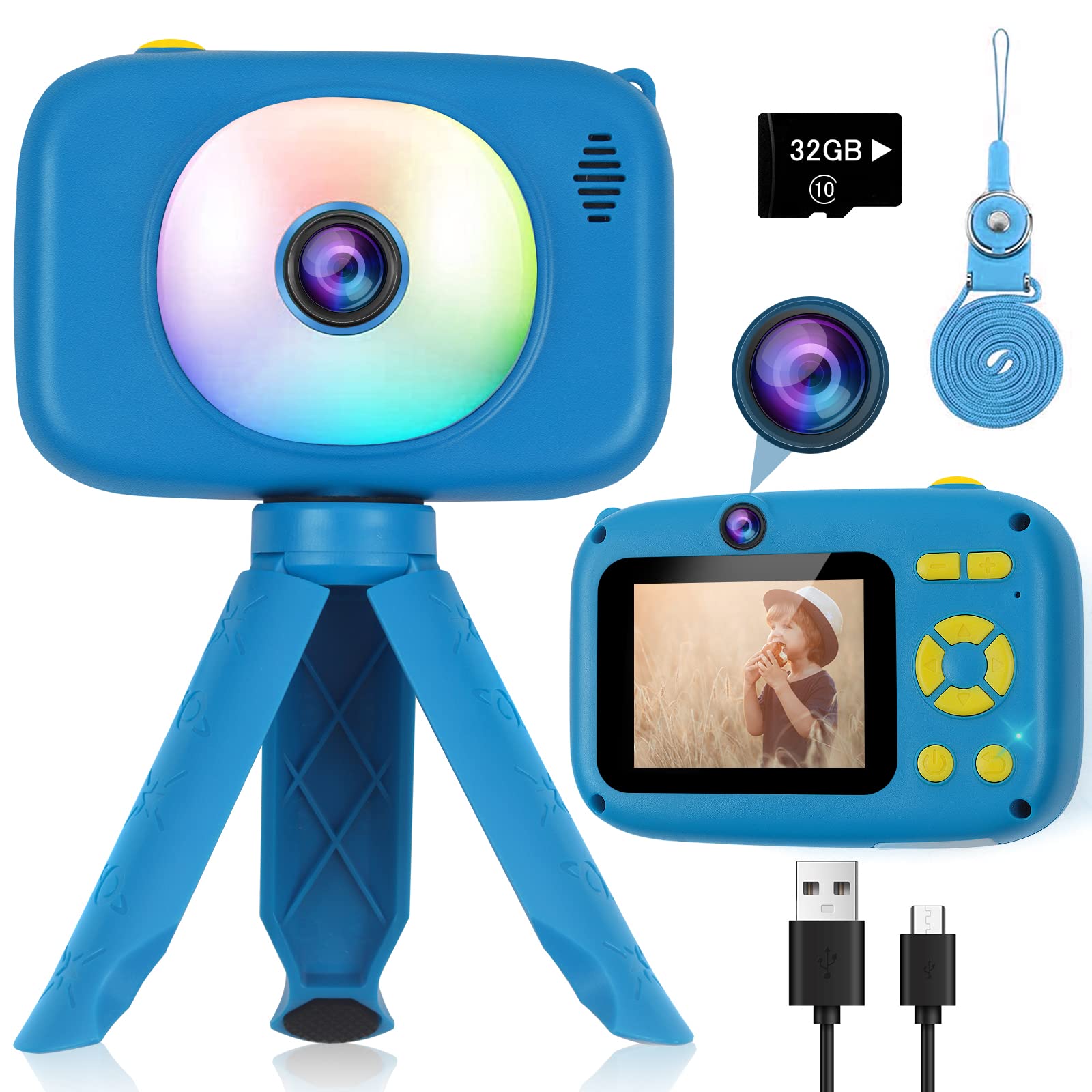 Kids Camera Toys for 4-8 Year Old Boys, Selfie Camera for Kids for Boys Age 3-6,Kids Time Lapse Camera with 32G Memory Card by Elimiic (Navy)