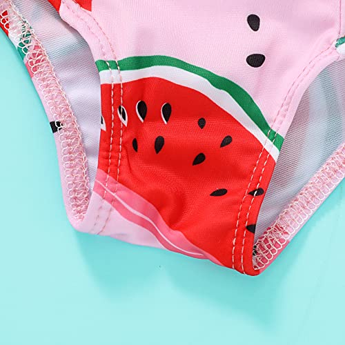 Infant Baby Girl Swimsuit Leopard Backless Swimwear Girl One Piece Halter Ruffle Watermelon Bathing Suit (Watermelon, 70, 3_Months)