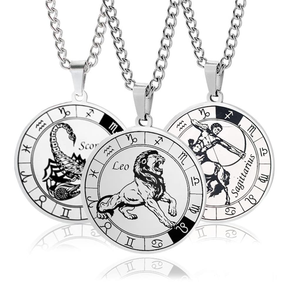 12 Constellation Necklace Stainless Steel Coin Disc Zodiac Horoscope Pendant Necklace for Women Men Personalized Jewelry(Taurus)