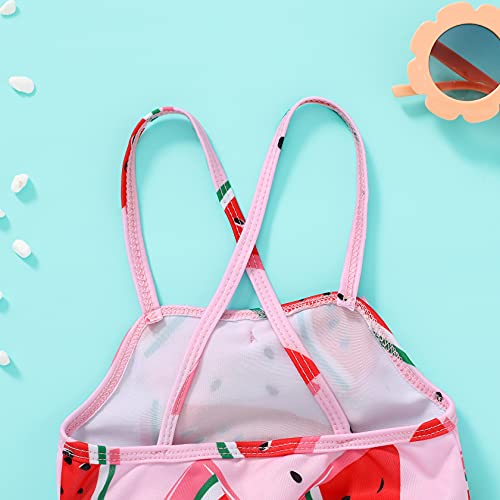 Infant Baby Girl Swimsuit Leopard Backless Swimwear Girl One Piece Halter Ruffle Watermelon Bathing Suit (Watermelon, 70, 3_Months)
