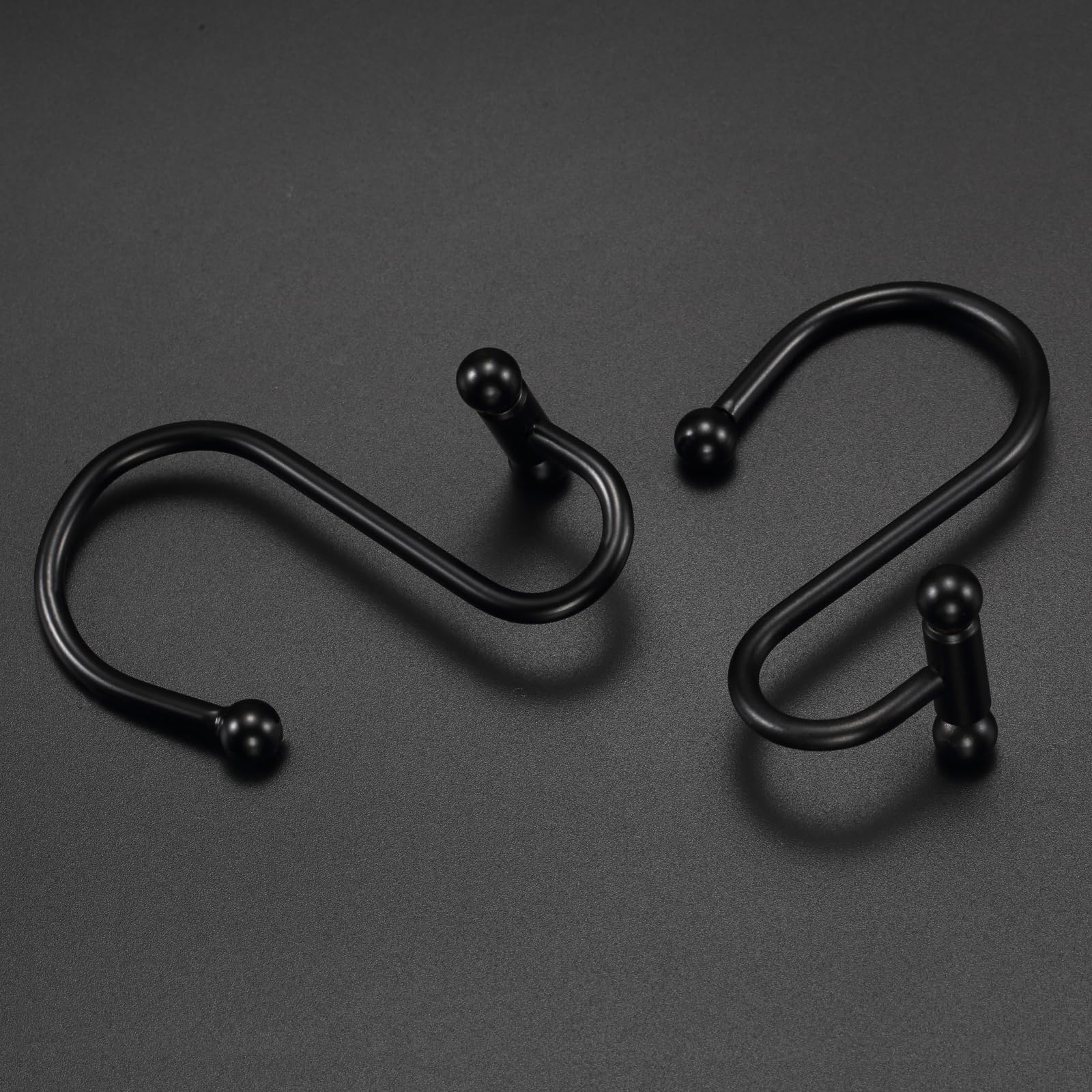 EleCharm Bathroom Decorative Shower Curtain Hook Upgrade T Shape Anti-Slip Shower Curtain Ring Rustproof Multi-use Hangers (Black)