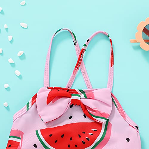 Infant Baby Girl Swimsuit Leopard Backless Swimwear Girl One Piece Halter Ruffle Watermelon Bathing Suit (Watermelon, 70, 3_Months)