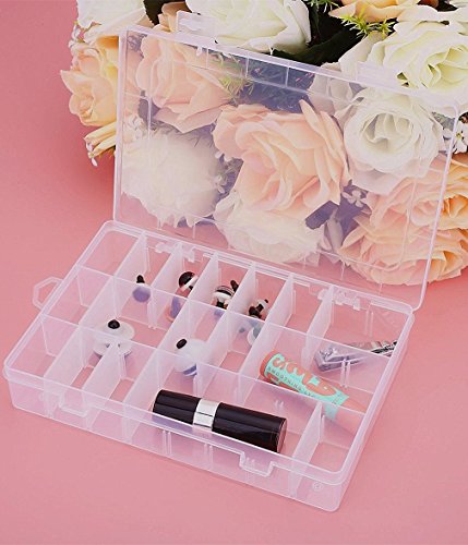 wankausonline 2 Pack Clear Dividers Box 24 Grids Adjustable Plastic Jewelry Organizer and Storage Container for DIY Art Clear Craft Box