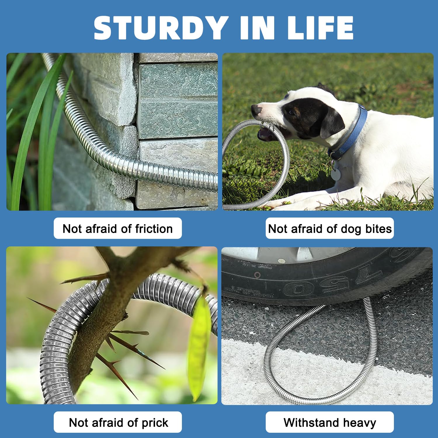 SURNEI 50ft Stainless Steel Garden Hose Metal, Heavy Duty Water Hose with 10 Function Sprayer Nozzle, Flexible Garden Hose, No-Tangle, Kink-Free, Puncture Proof Hose for Yard Lawn, Outdoors, Rv