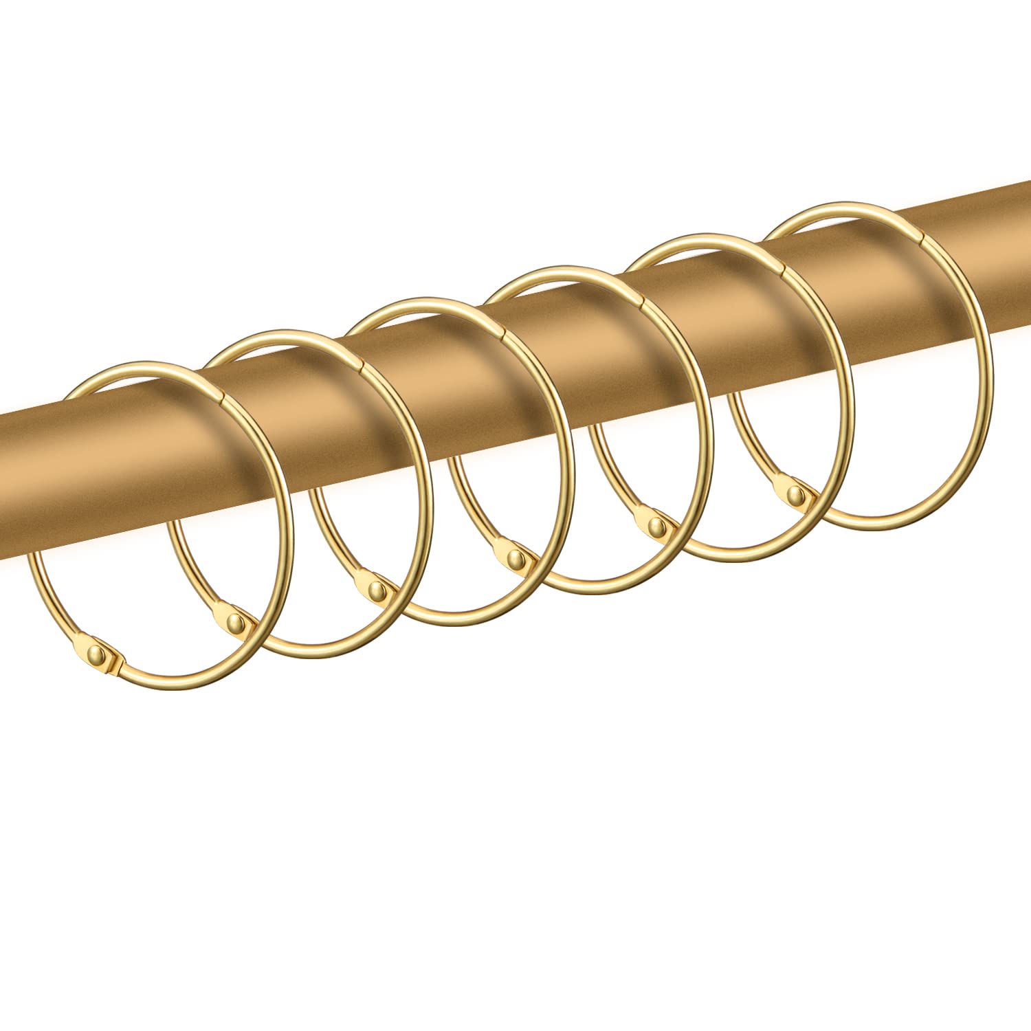 24 PCS Shower Curtain Rings, Gold Shower Curtain Hooks Decorative, ZESLMG Rustproof Shower Hooks for Shower Curtain Rods, Brass Metal Shower Rings for Bathroom, 2 Inch Loose Leaf Binder Rings