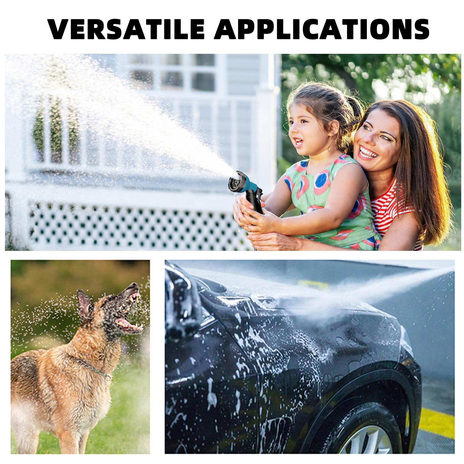 SURNEI 50ft Stainless Steel Garden Hose Metal, Heavy Duty Water Hose with 10 Function Sprayer Nozzle, Flexible Garden Hose, No-Tangle, Kink-Free, Puncture Proof Hose for Yard Lawn, Outdoors, Rv
