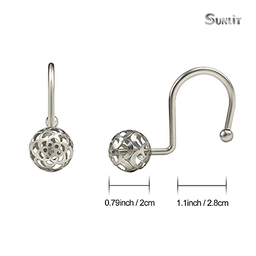 Sunlit Contemporary Design Carved Ball Shower Curtain Hooks Rust Proof Oil Rubbed Metal Orb Shower Curtain Rings - Satin Matte Silver - 12 Pack