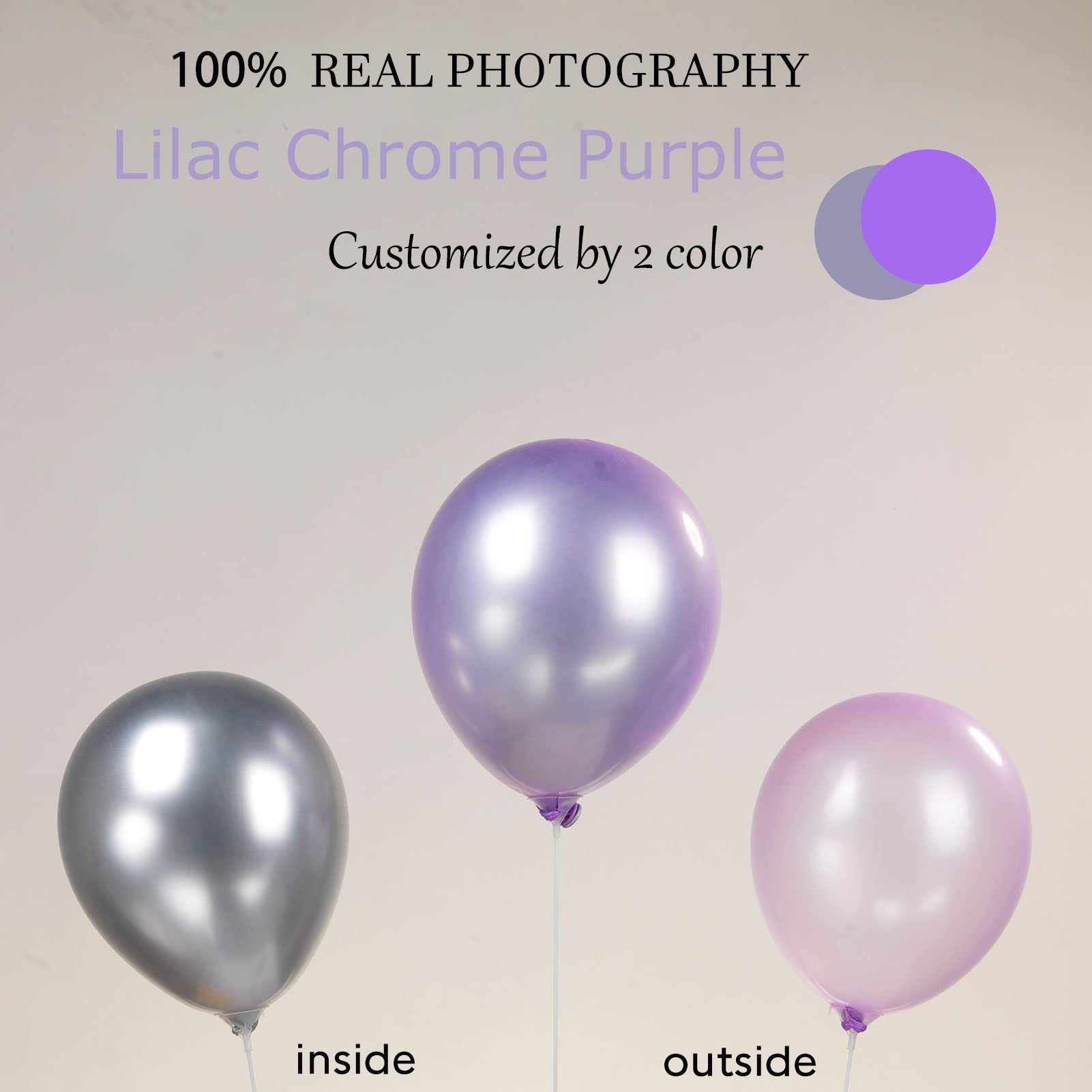 kozee Double-Stuffed Chrome light purple Balloons different sizes 60pcs 12/10/5 inch 2-layers pearl lilac balloon Garland kit For Birthday baby shower anniversary decorations Chrome Lilac
