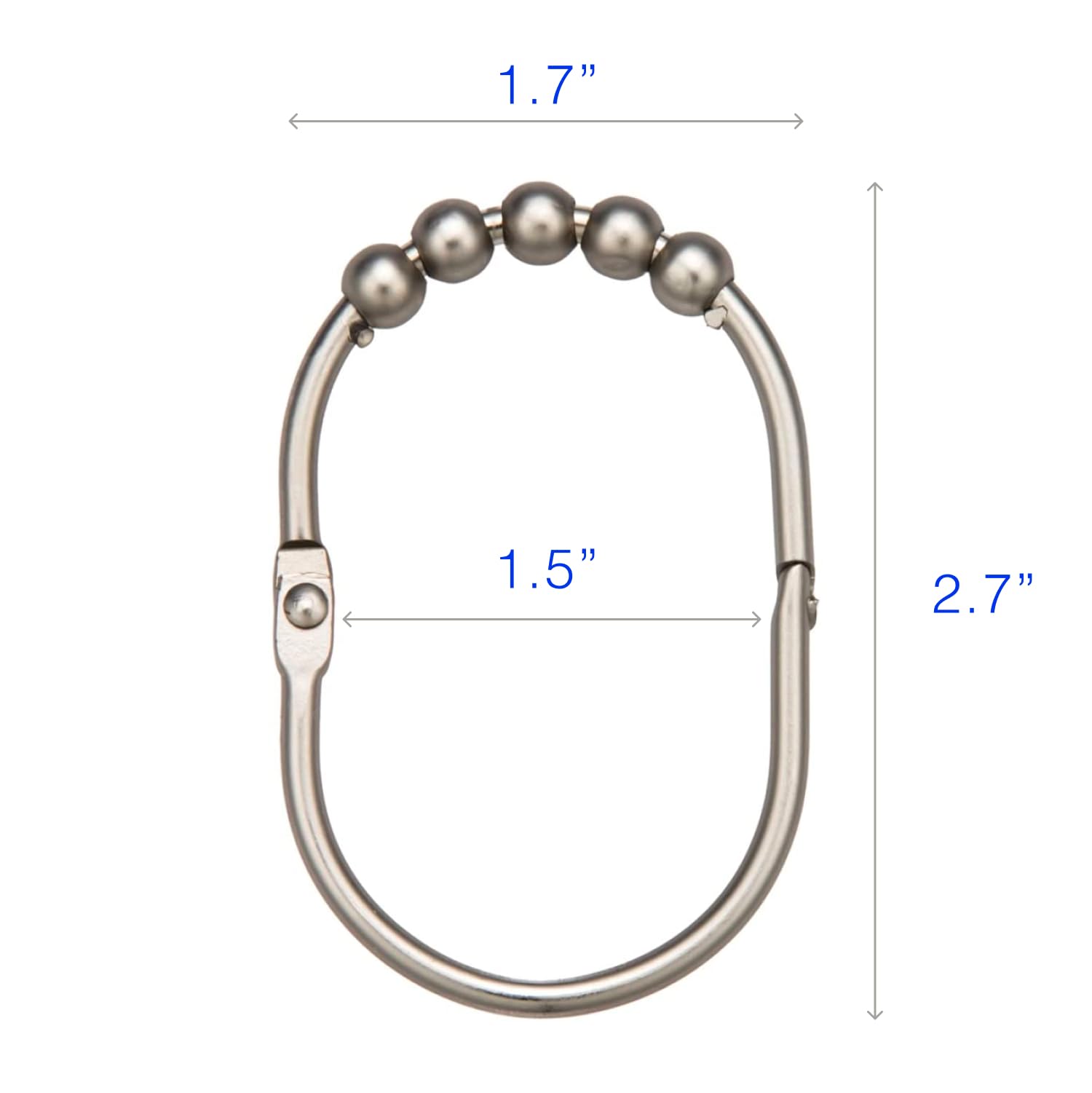 2LB Depot Wide Shower Curtain Rings/Hooks Set, Decorative Brushed Satin Nickel Finish, Easy Glide Rollers,100% Rustproof Stainless Steel, Set of 12 Rings for Shower Rods. Rust Proof Shower Hooks Rings