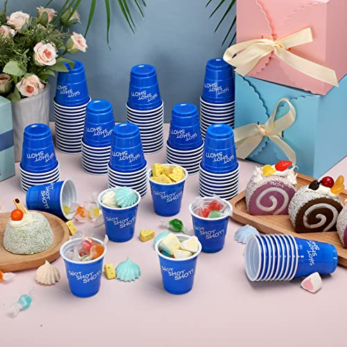 Lounsweer 100 Pieces Plastic Cups 2 oz Disposable Cups Mini 2 oz Party Glasses for Bachelorette Birthday Tasting Serving Samples Cups Halloween Christmas Party Favors Supplies (Blue)