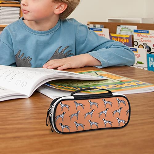 Dalmatian Dogs Love Hearts Printed Pencil Case Bag Stationery Pouch with Handle Portable Makeup Bag Desk Organizer