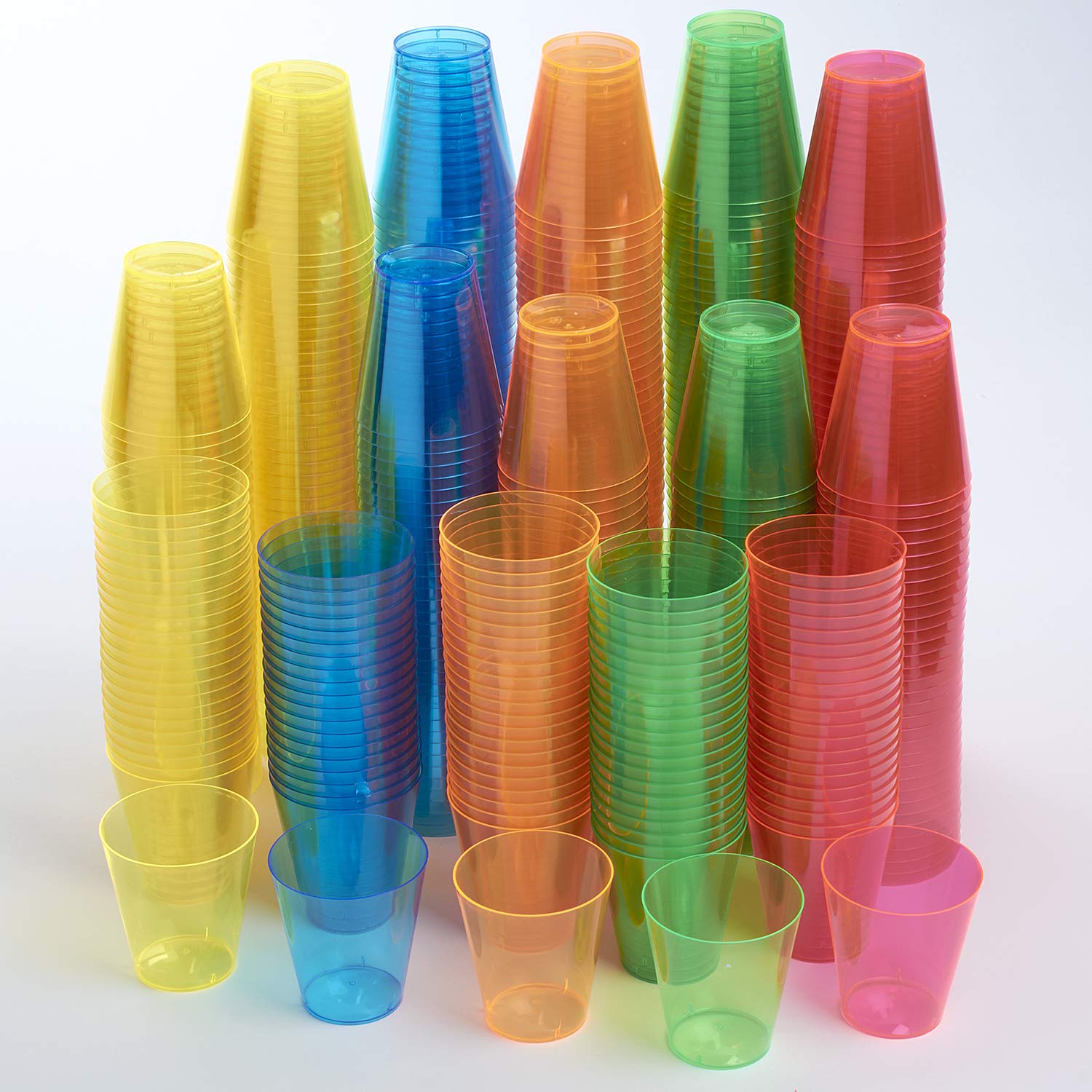 Select Settings 500 pc. Multi Color Plastic shot Glasses, Neon plastic disposable shot cups