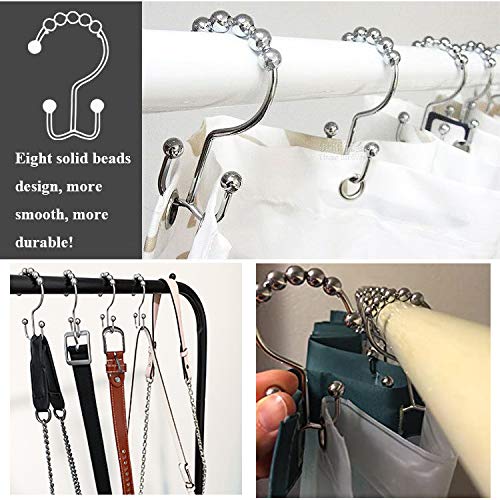 CenYouful Shower Curtain Rings, Rust-Resistant Metal Double Roller Glide Hooks, Set of 12 Chrome Rings