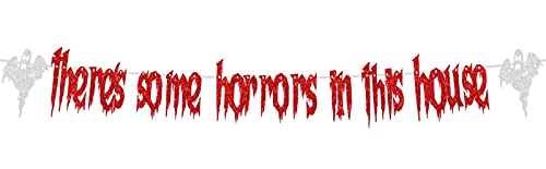ThereβS Some Horrors in This House Glitter Photo Banner Hallowmas Flag Backdrop Photo Props Pumpkin Ghost Background Trick or Treat Killer Theme Decor for Halloween Birthday Party Supplies Decoration