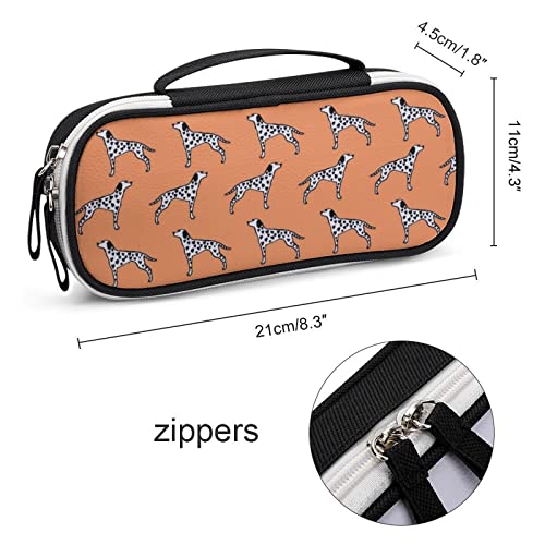 Dalmatian Dogs Love Hearts Printed Pencil Case Bag Stationery Pouch with Handle Portable Makeup Bag Desk Organizer