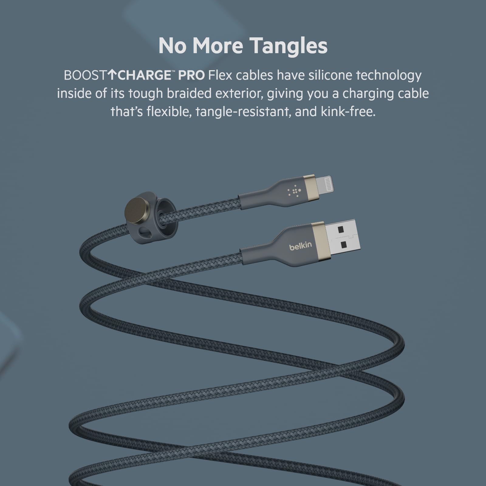 Belkin BoostCharge Pro Flex Braided USB Type A to Lightning Cable (2M/6.6FT), MFi Certified Charging Cable for iPhone 13, 12, 11, Pro, Max, Mini, SE, iPad and More, 2-Pack, Blue