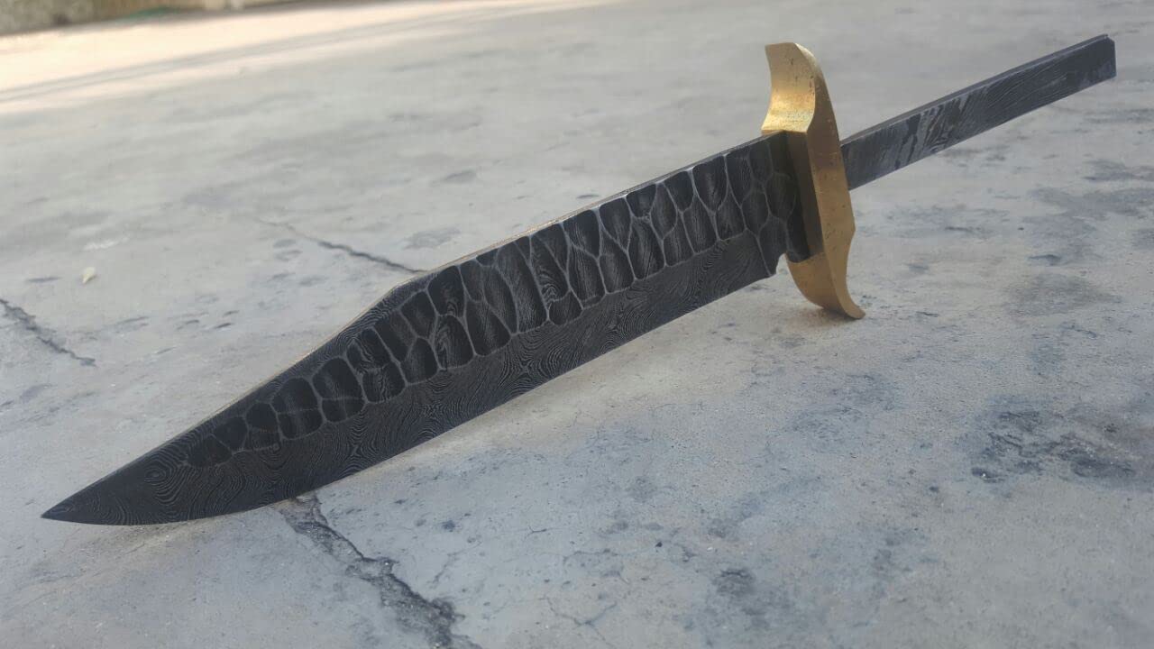 Unique Blades DAMASCUS STEEL FULL TANG/FLINT KNAPPED FINISH/BLANK BLADE FOR KNIFE MAKING