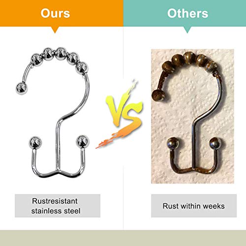 CenYouful Shower Curtain Rings, Rust-Resistant Metal Double Roller Glide Hooks, Set of 12 Chrome Rings