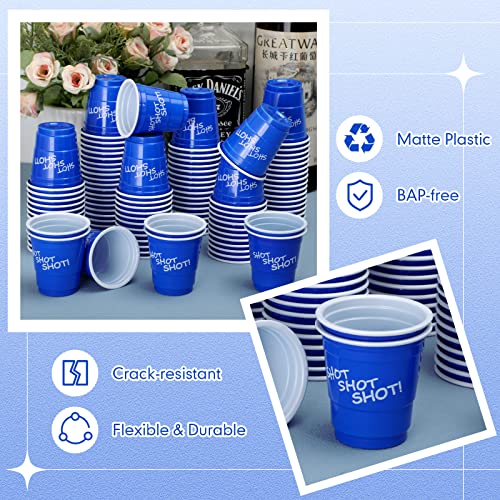 Lounsweer 100 Pieces Plastic Cups 2 oz Disposable Cups Mini 2 oz Party Glasses for Bachelorette Birthday Tasting Serving Samples Cups Halloween Christmas Party Favors Supplies (Blue)