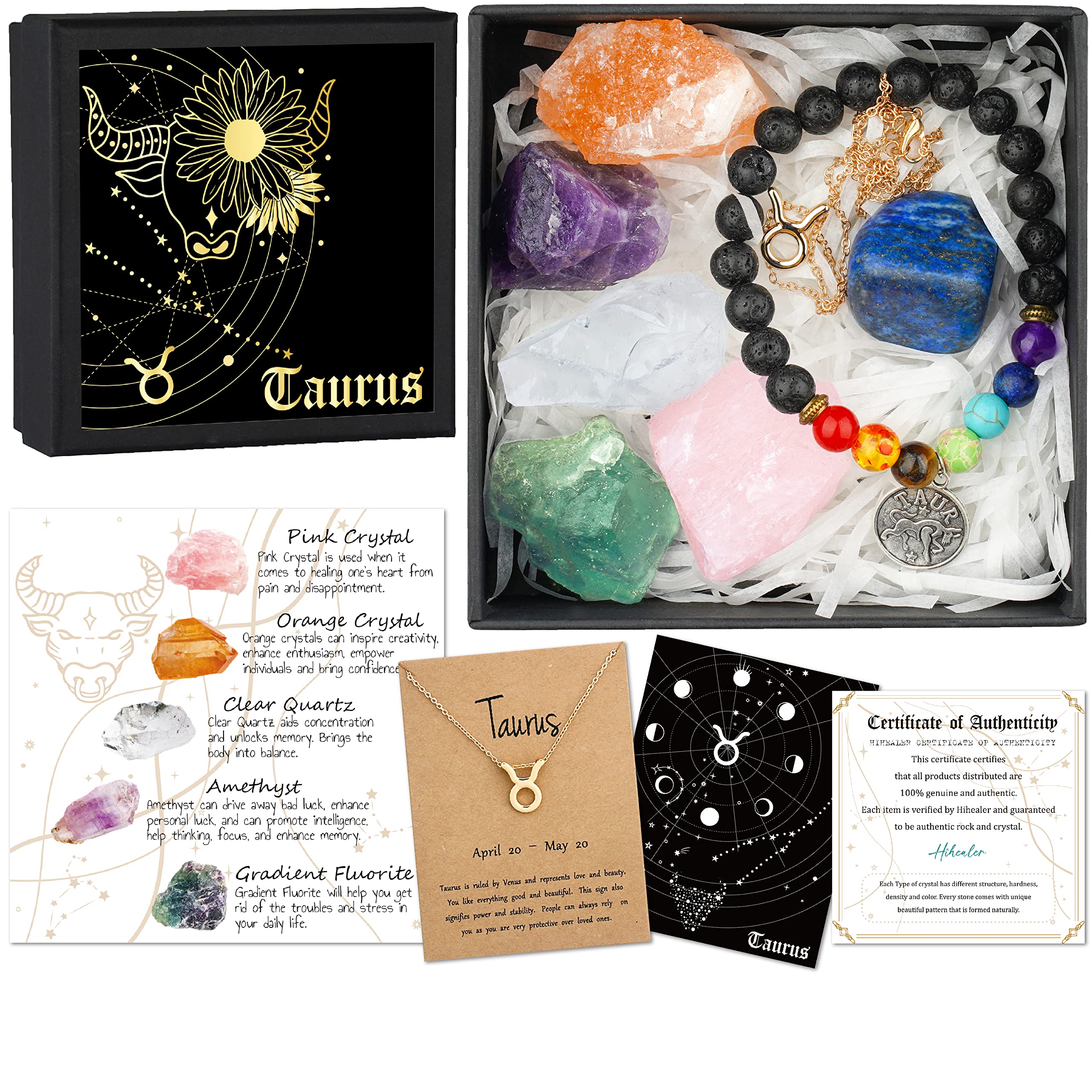 Hihealer Zodiac Gifts for Women, Spiritual Gifts, Zodiac Gifts, Astrology Gifts for Women, Horoscope Gifts with Birthstone, Healing Stone Gifts, Unique Birthday Gifts for Women